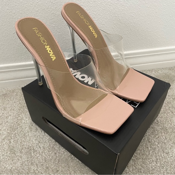 Fashion Nova | Shoes | Fashion Nova Pink Transparent Heels Square Toe ...